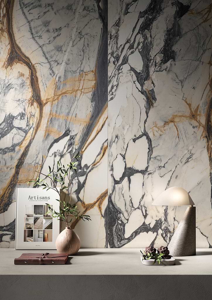 Calacatta Picasso Polished Porcelain Slab – White Sparkle Effect ...